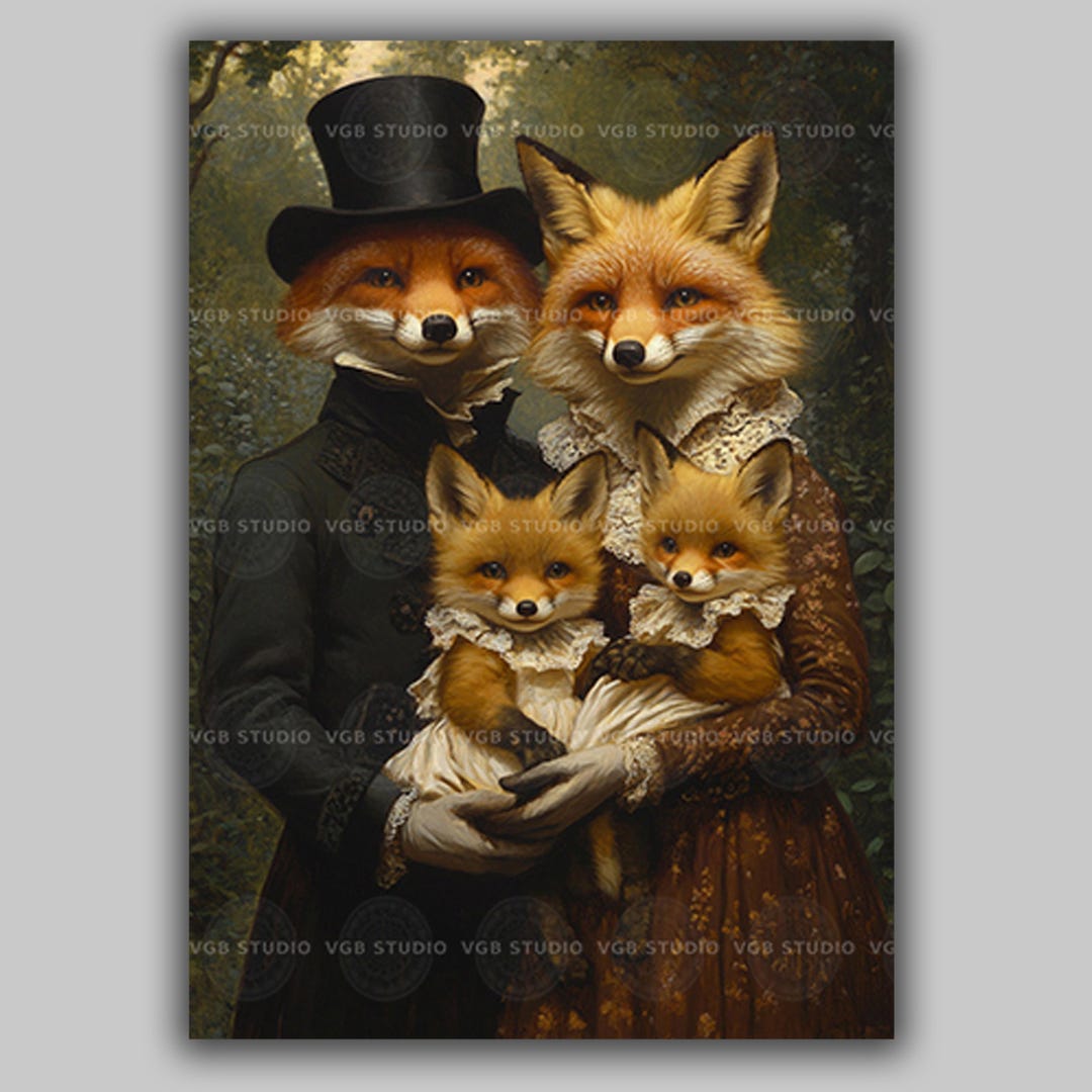 Victorian Fox Family Art Print Woodland Animal Portrait Nursery Wall ...