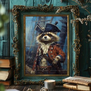 Raccoon Pirate Bucaneer Portrait, Nautical Print Art, Dressed Animal ...