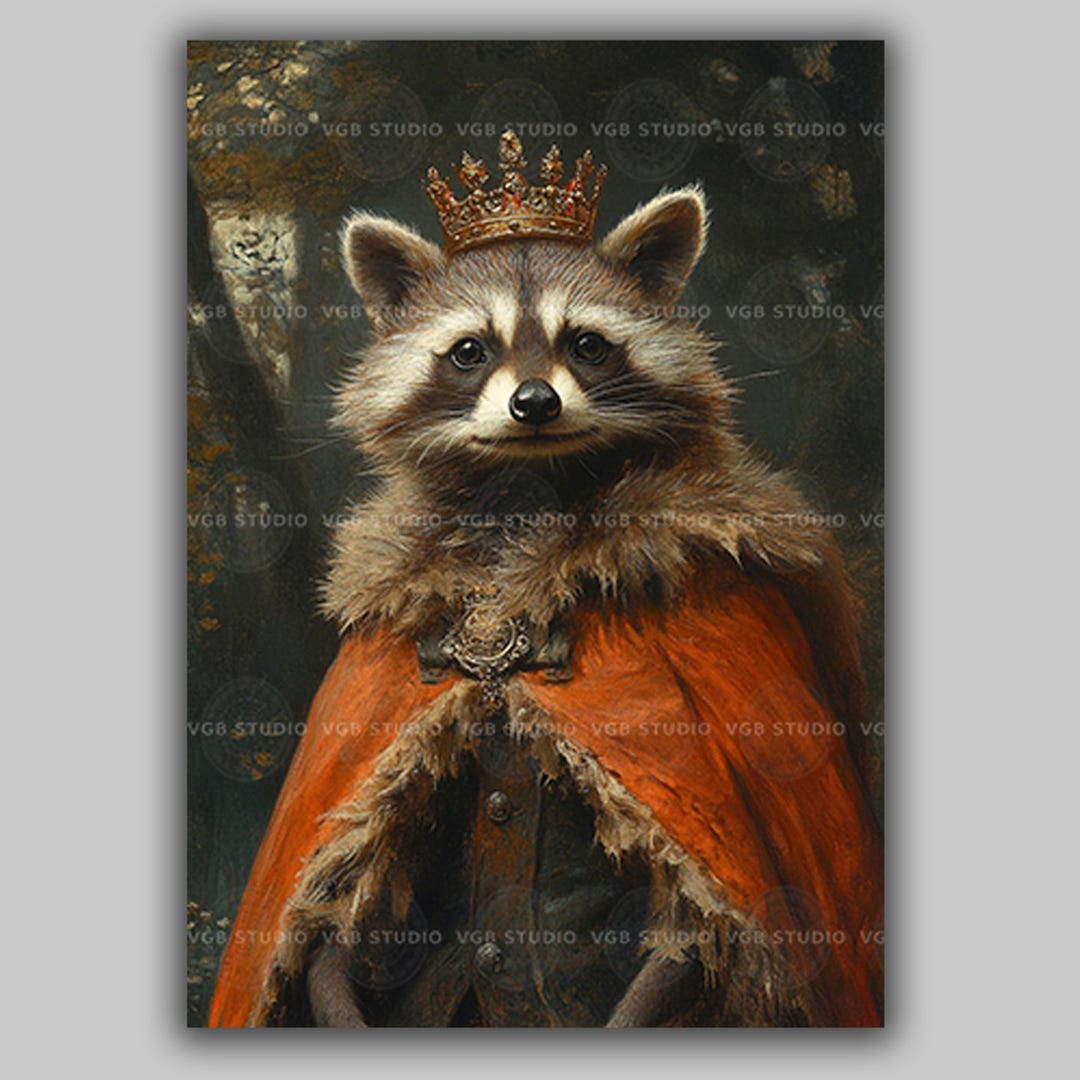 Royal Raccoon King Art Print in Ornate Cloak and Crown, Renaissance ...