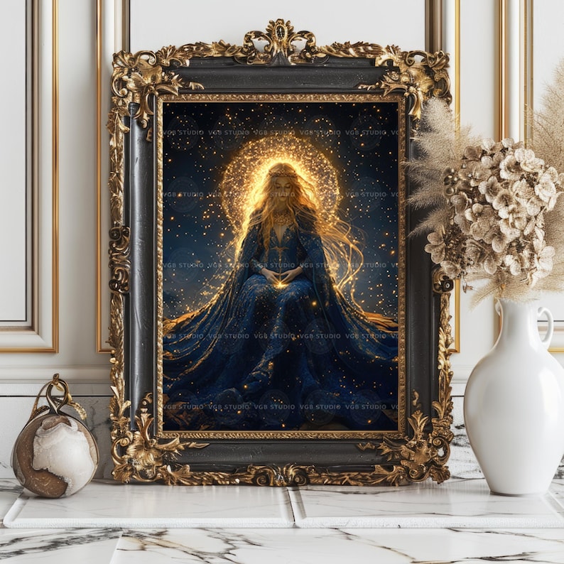 Frigg Norse Goddess Art Print, Mystical Queen of Asgard Surrounded by ...