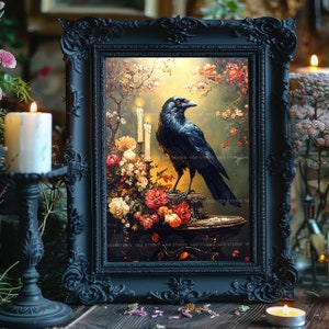 Victorian Raven Crow Gothic Flowers and Candles Black Raven Print ...