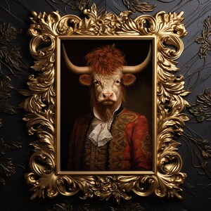 Highland Cow Bull Royalty Renaissance Gentleman Portrait Print ...