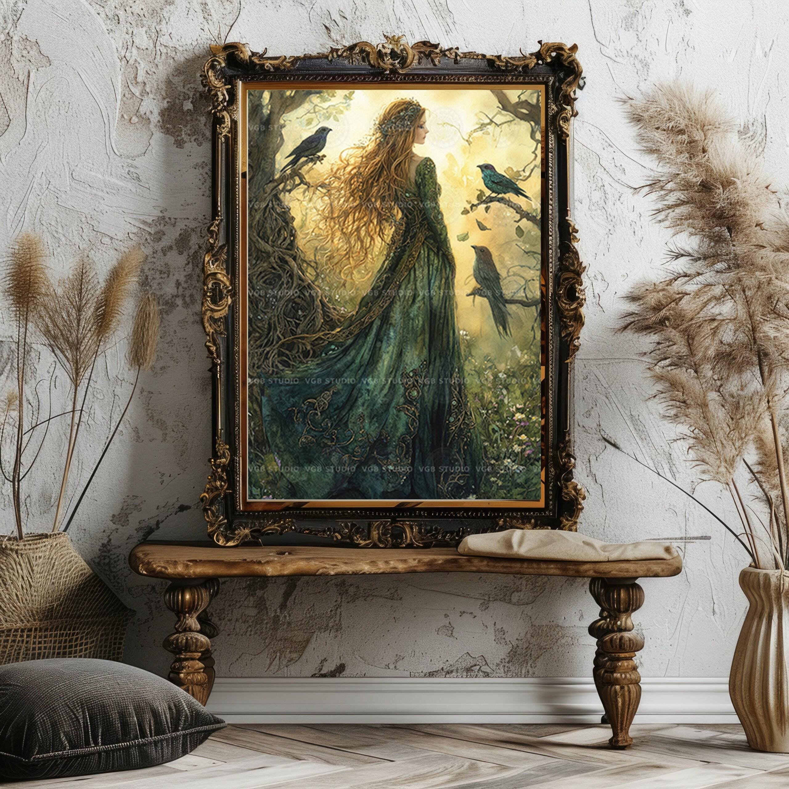 Cliodhna Celtic Goddess Wall Art Print, Irish Mythology Forest Queen in ...