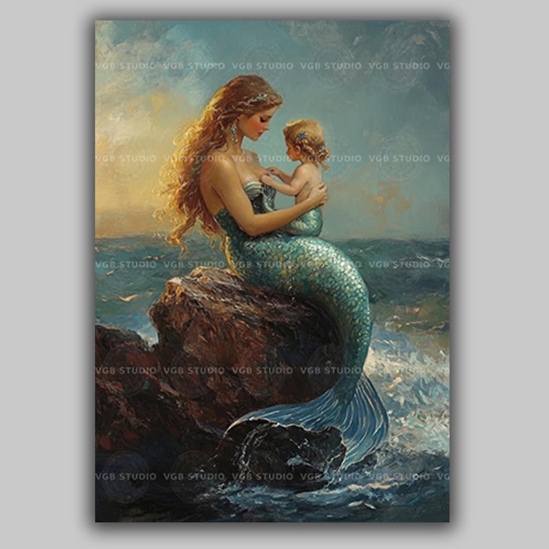 Mermaid Mother and Child Fine Art Print, Ocean Fantasy Motherhood in ...
