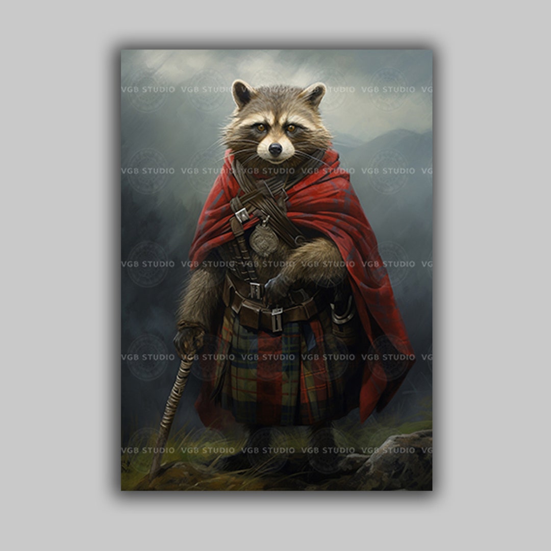 Highlander Scottish Raccoon Print Fine Art Giclee Baroque Painting Wall ...