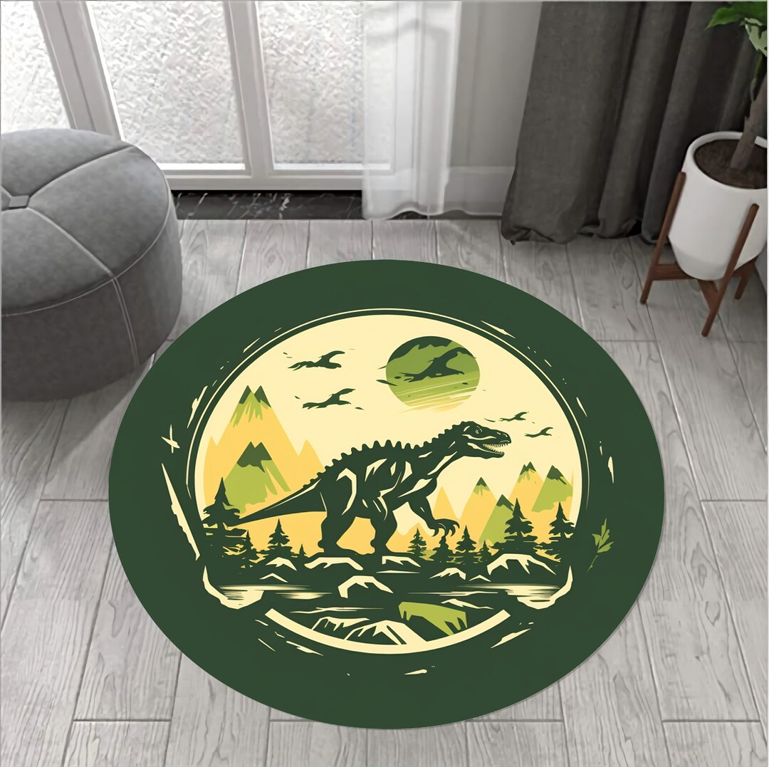 Prehistoric World, Velociraptor, Round Rug, Custom Rug, Home Decor Rug ...