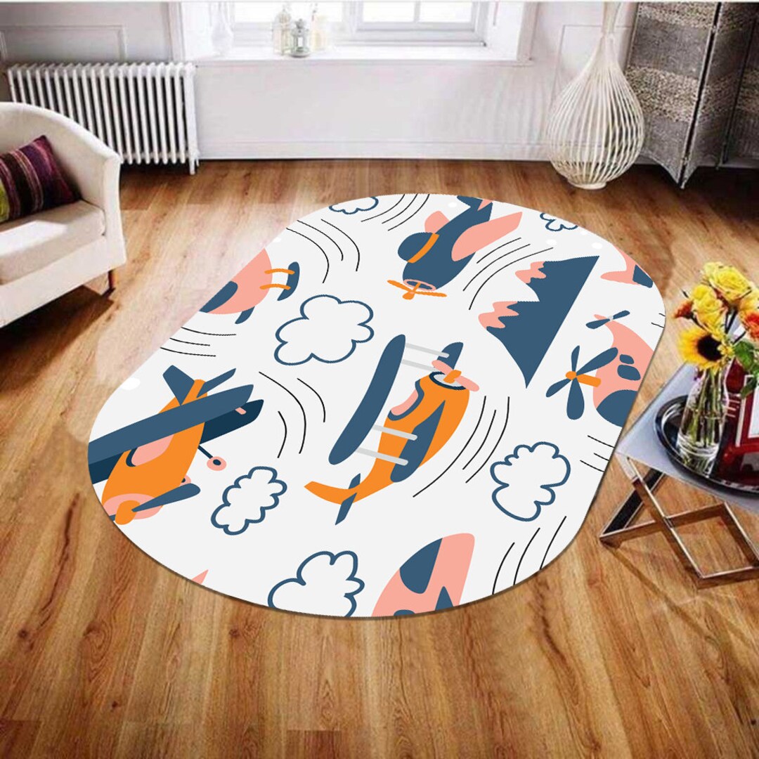 Oval Rug, Airplane Rug,sky Rug, Space Rug, Cloud, Kids Room,mountain ...