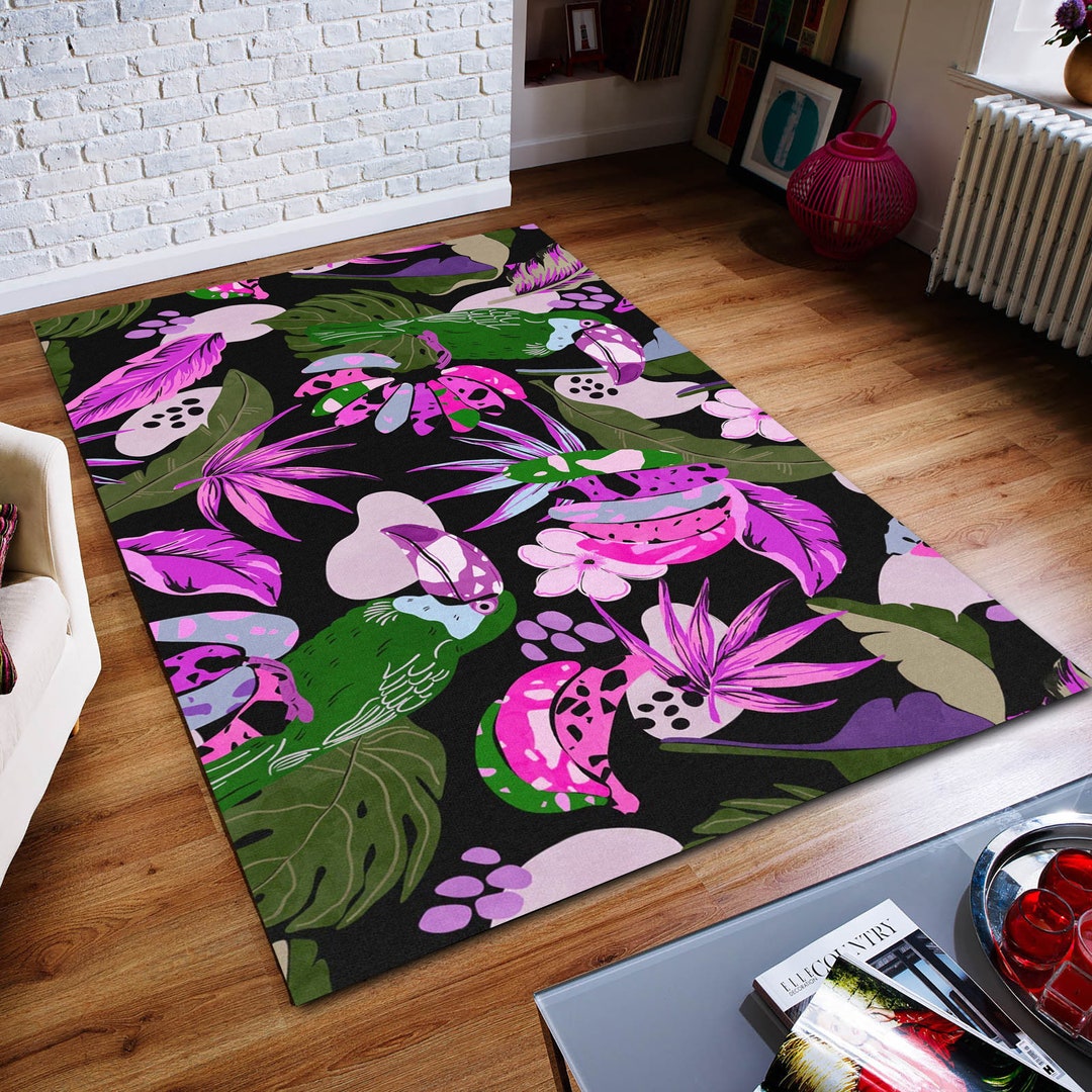 Toucan, Flower, Cottagecore Rug, Floral Embroidery, Floral Rug, Flower ...