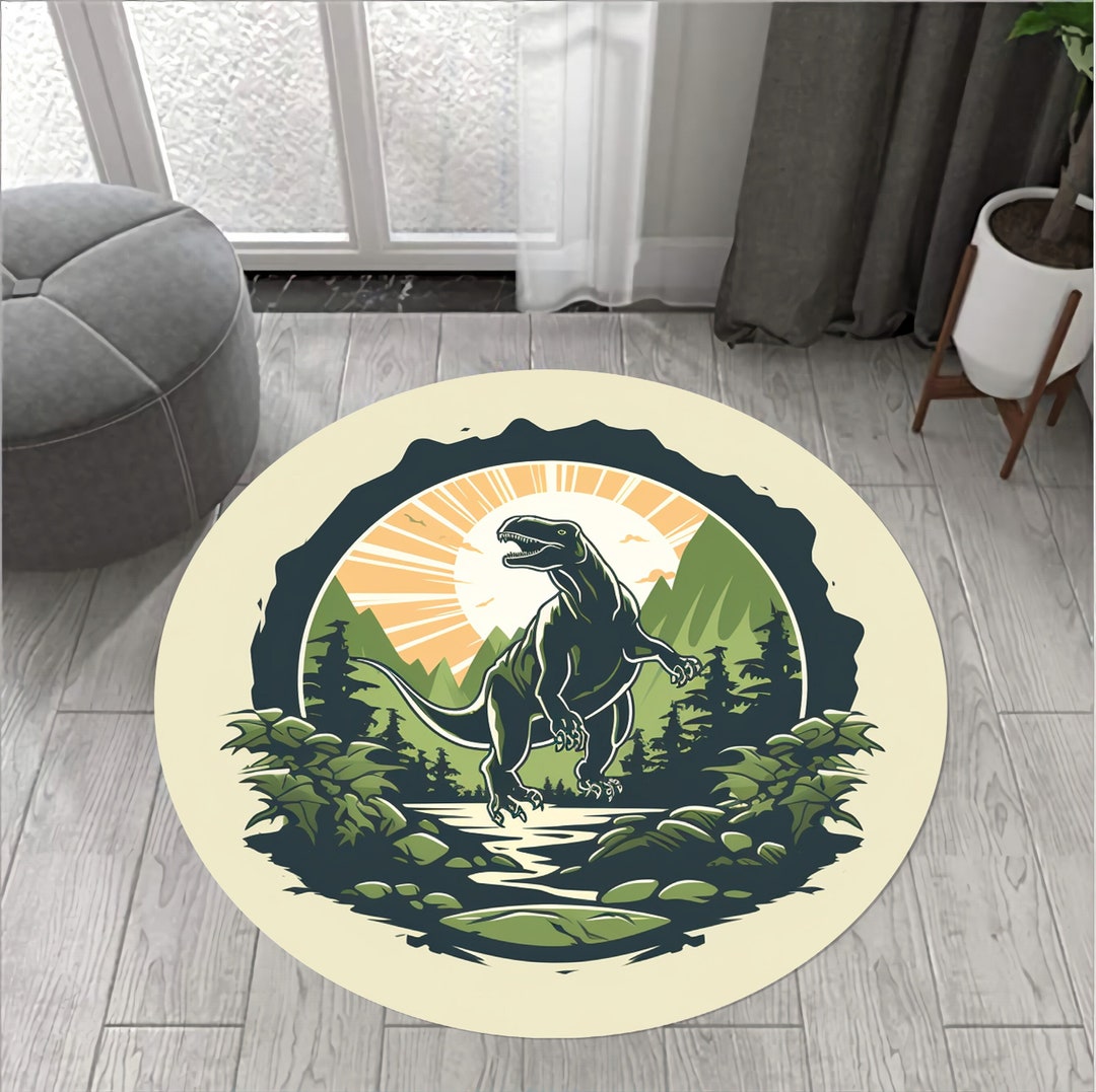 Prehistoric World, Velociraptor, Round Rug, Custom Rug, Home Decor Rug ...