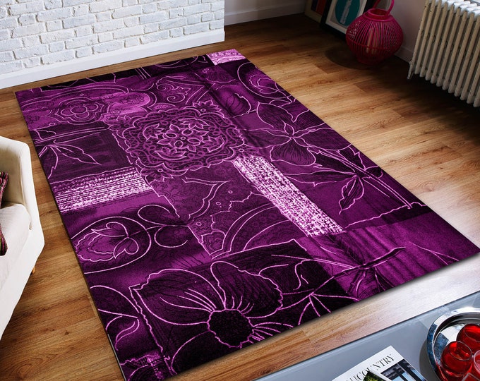 Living Room Rug, Floral Rugs, Purple Rugs, Modern Rug, Saloon Rug ...