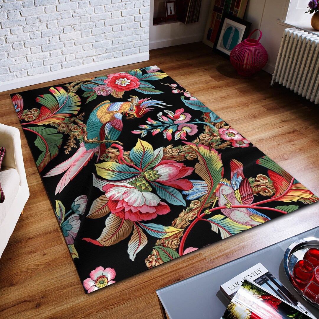 Colorful Roses Rug, Parrot, Flower Rug, Abstract Rug, Custom Rug, Home ...