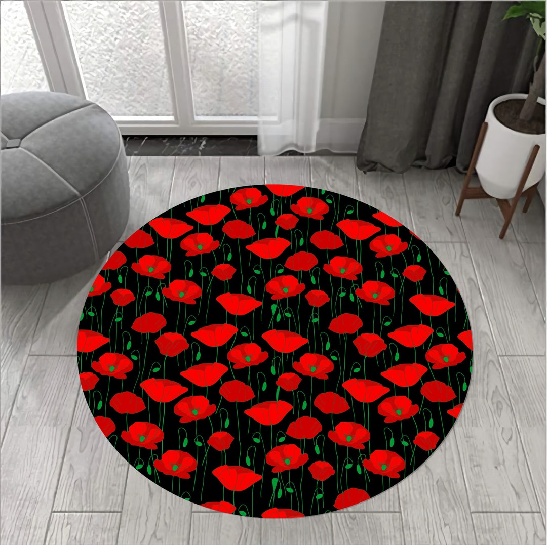 Round Rug, Poppy Flower, Red Poppy Flower, Colored Abstract Rug, Custom ...