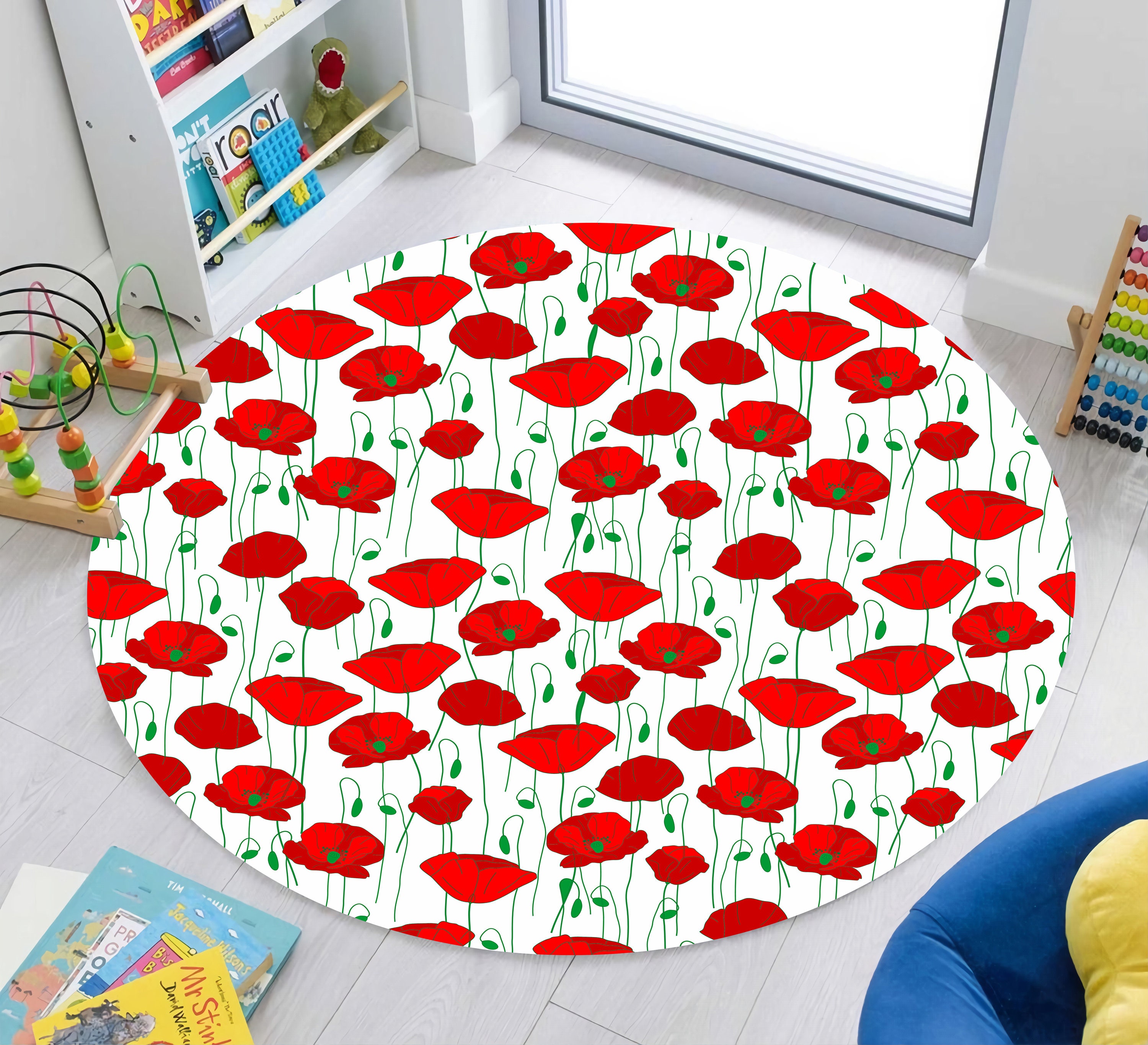 White Floor, Poppy Flower, Red Poppy Flower, Colored Abstract Rug ...