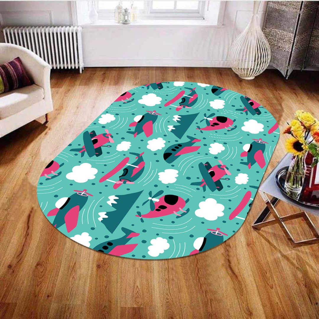 Oval Rug, Airplane Rug, Sky, Jet, Space Rug,cloud,kids Room,mountain ...