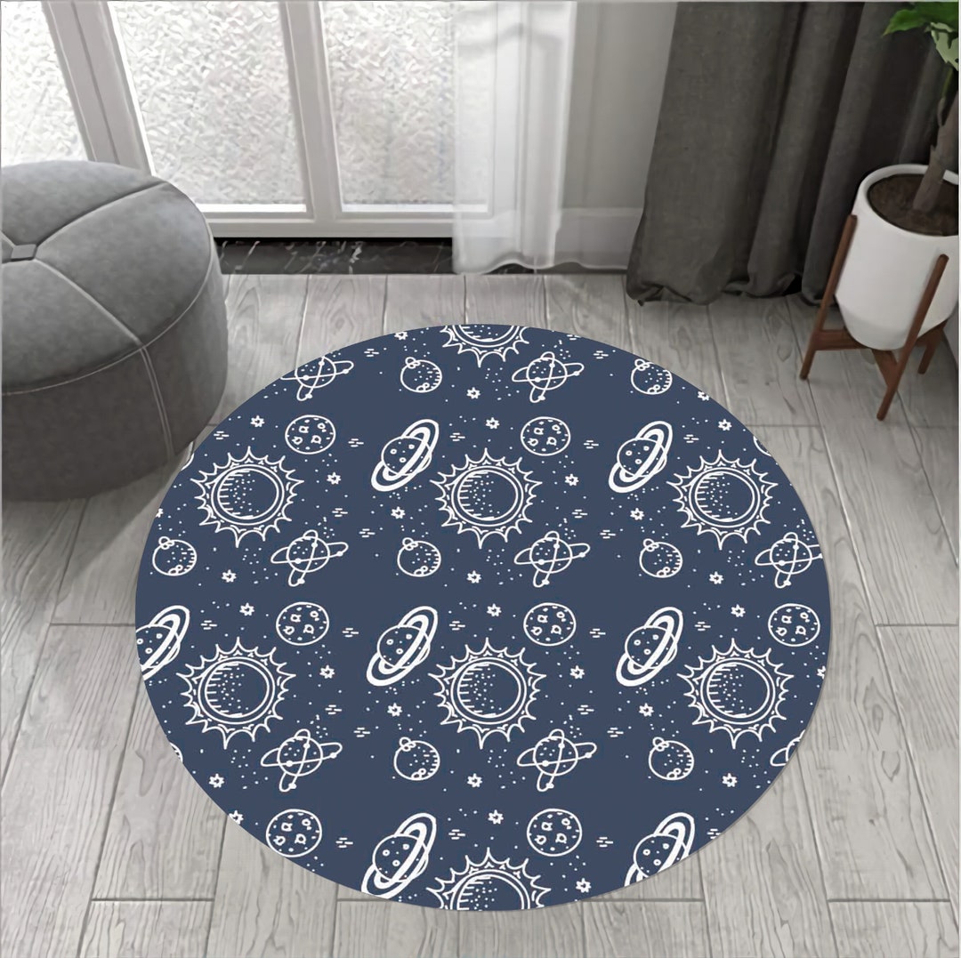 Round Rug, Sun, Cartoon, Gray, Spacecraft Rug, Satellite, Custom Rug ...