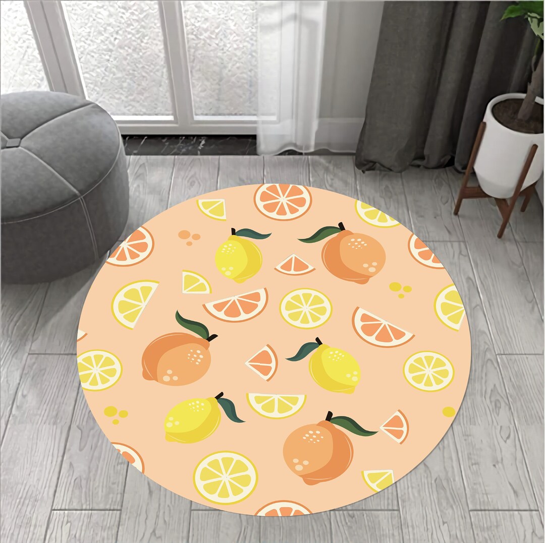 Round, Lemon, Orange, Lemon Slice, Vector, Colored Abstract Rug, Custom ...