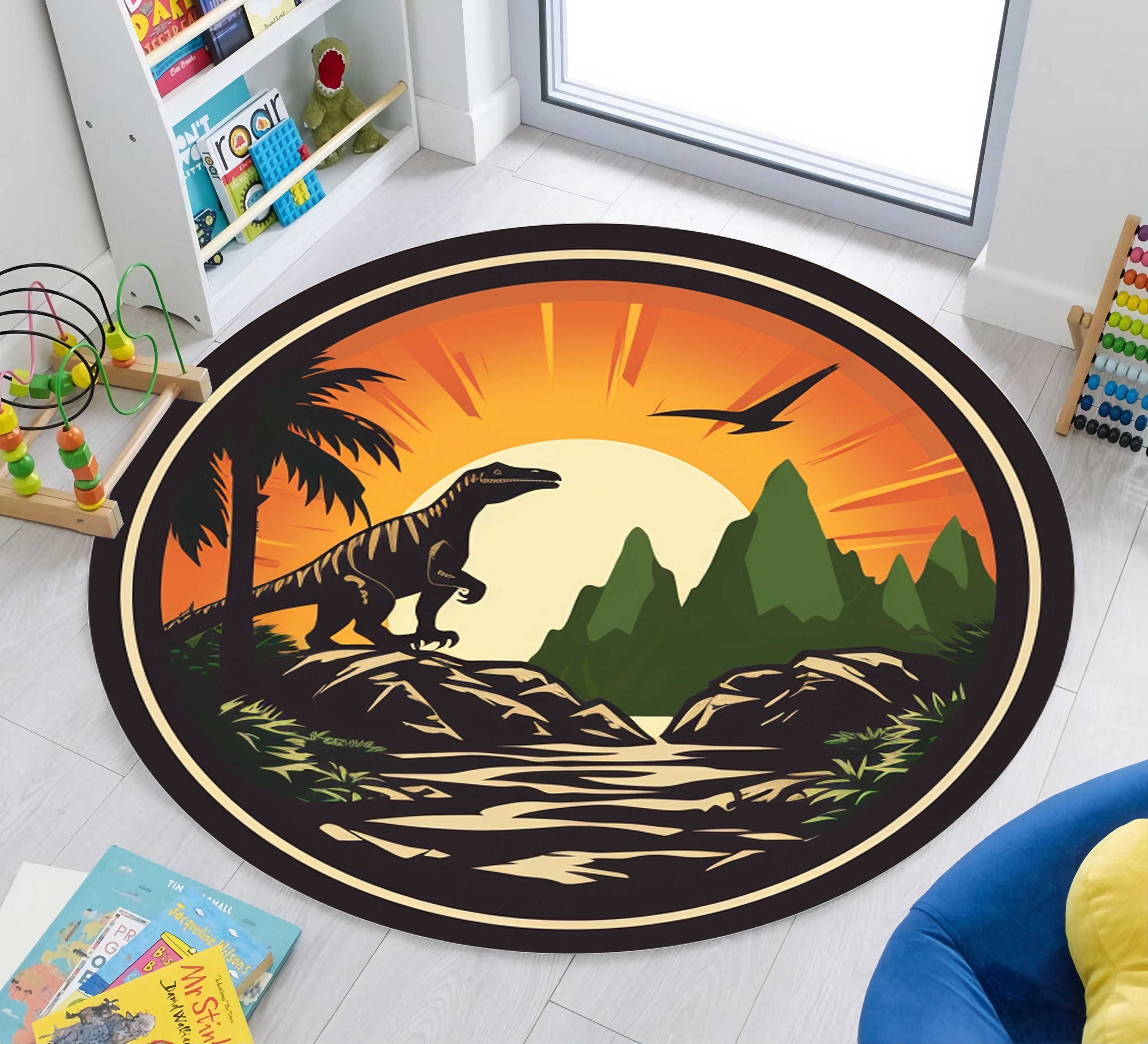 Prehistoric World Velociraptor Round Rug Custom Rug Home - Etsy