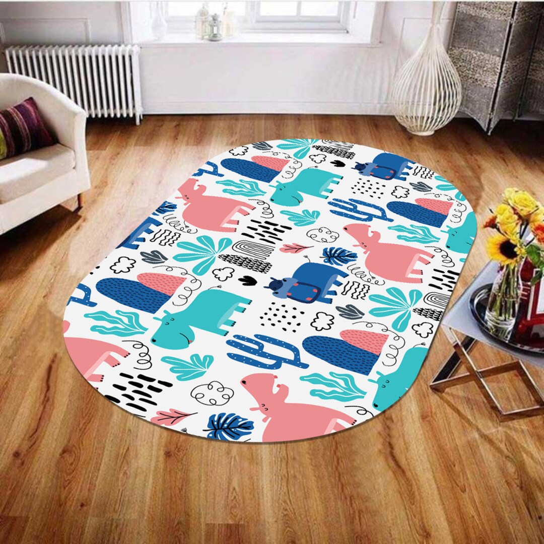 Oval Rug, Nature Rug, Hippopotamus, Wildlife, Documentary Rug, Kids ...