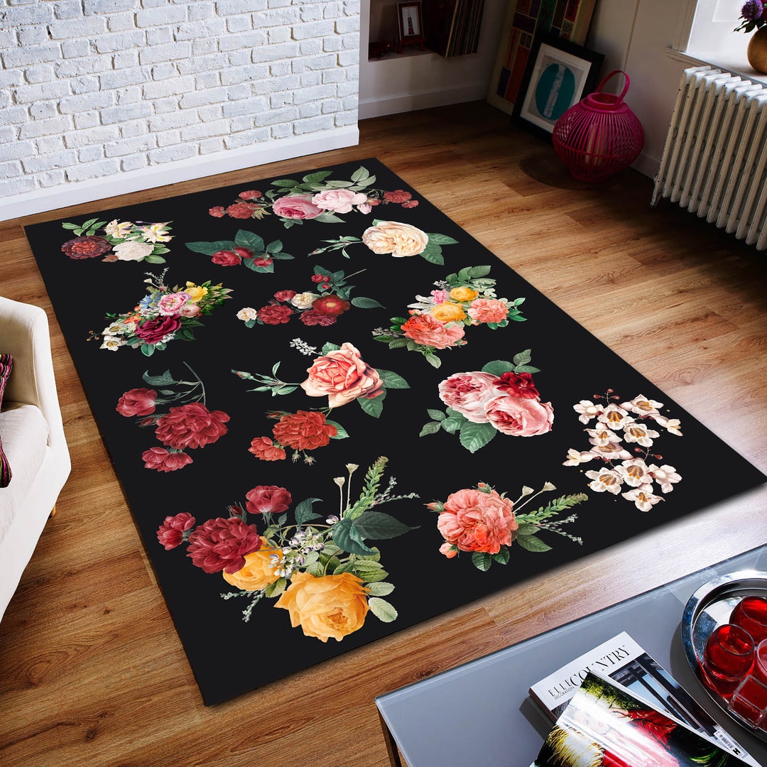 Colorful Roses Rug, Roses Rug, Flower Rug, Abstract Rug, Custom Rug ...