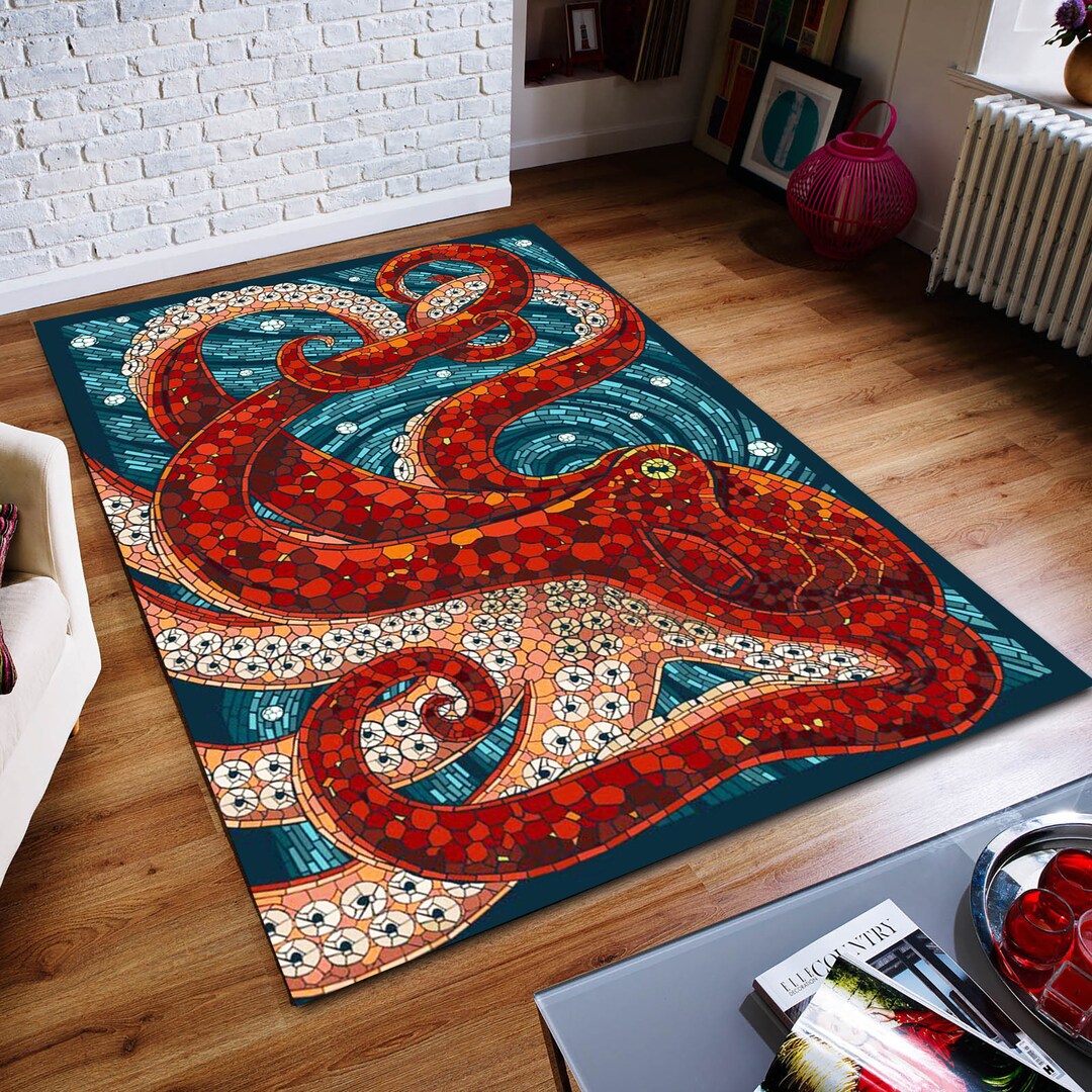 Octopus, Mosaic Rug, Abstract Rug, Custom Rug, Home Decor Rug, Modern ...