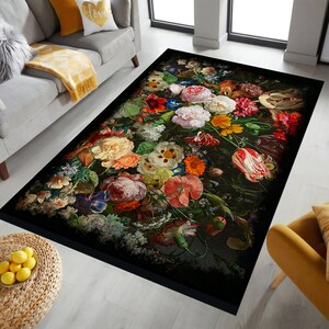 Colorful Roses Rug, Gothic,floral Rug, Ethnic, Dark Floor, Black,custom ...
