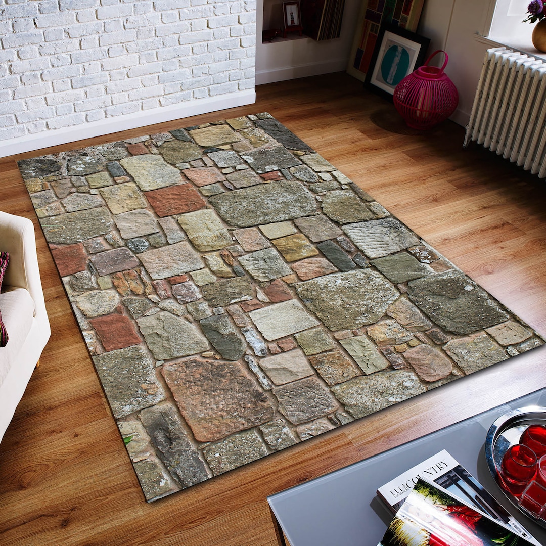 Stone Wall Pattern Rug: Abstract Modern Area Rug, Non-slip - Etsy