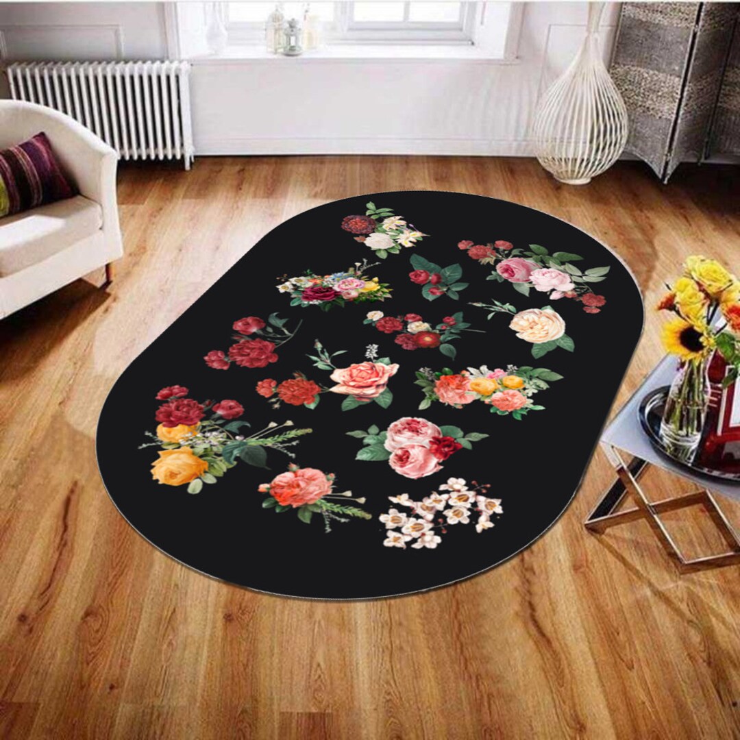 Oval, Colorful Roses Rug, Roses Rug, Flower Rug, Abstract Rug, Custom ...