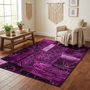 Purple Floral Rug, Purple Design Rug, Abstract Rug, Custom Rug, Home ...