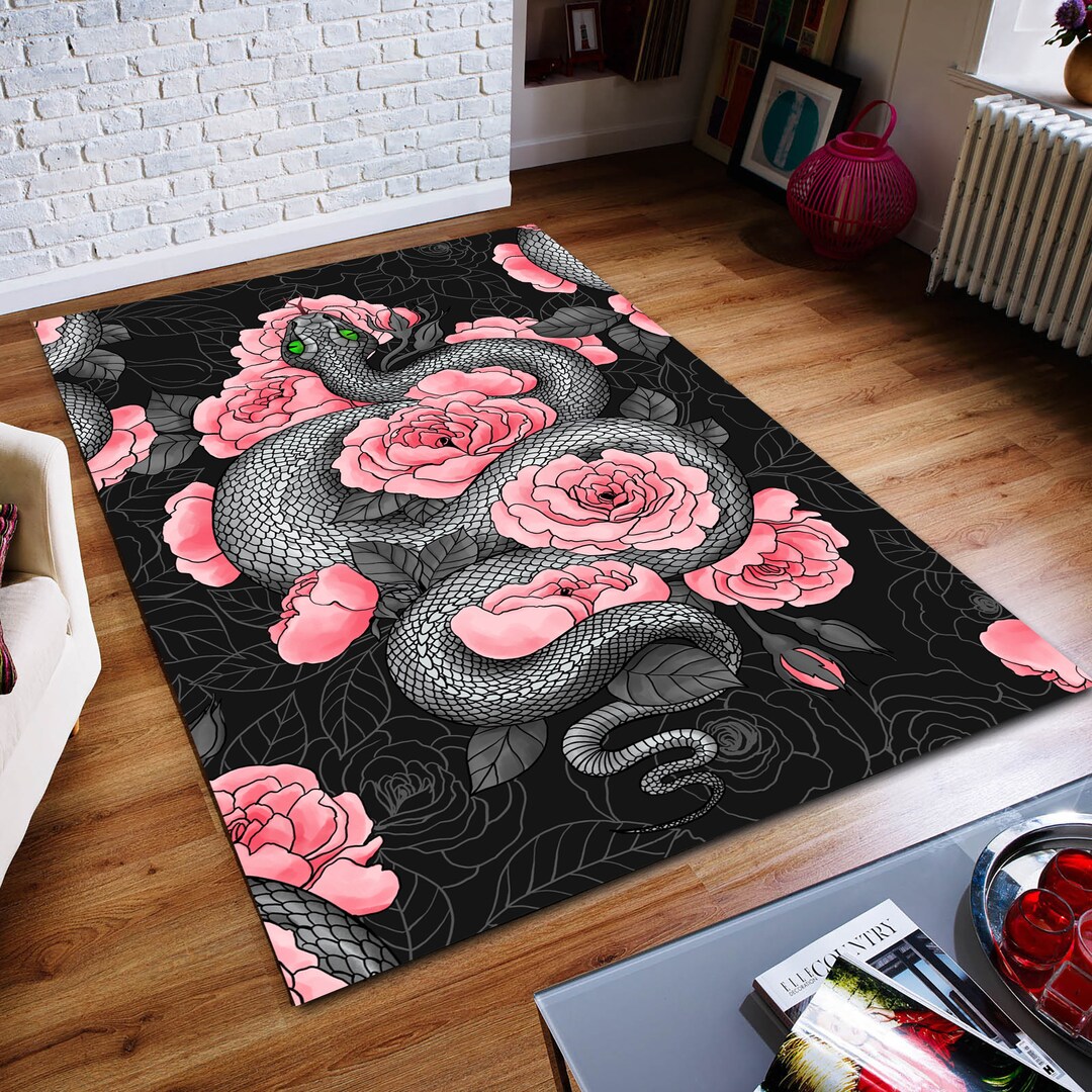 Snake and Flower Rug, Wild Animal Rug, Abstract Rug, Custom Rug, Home ...