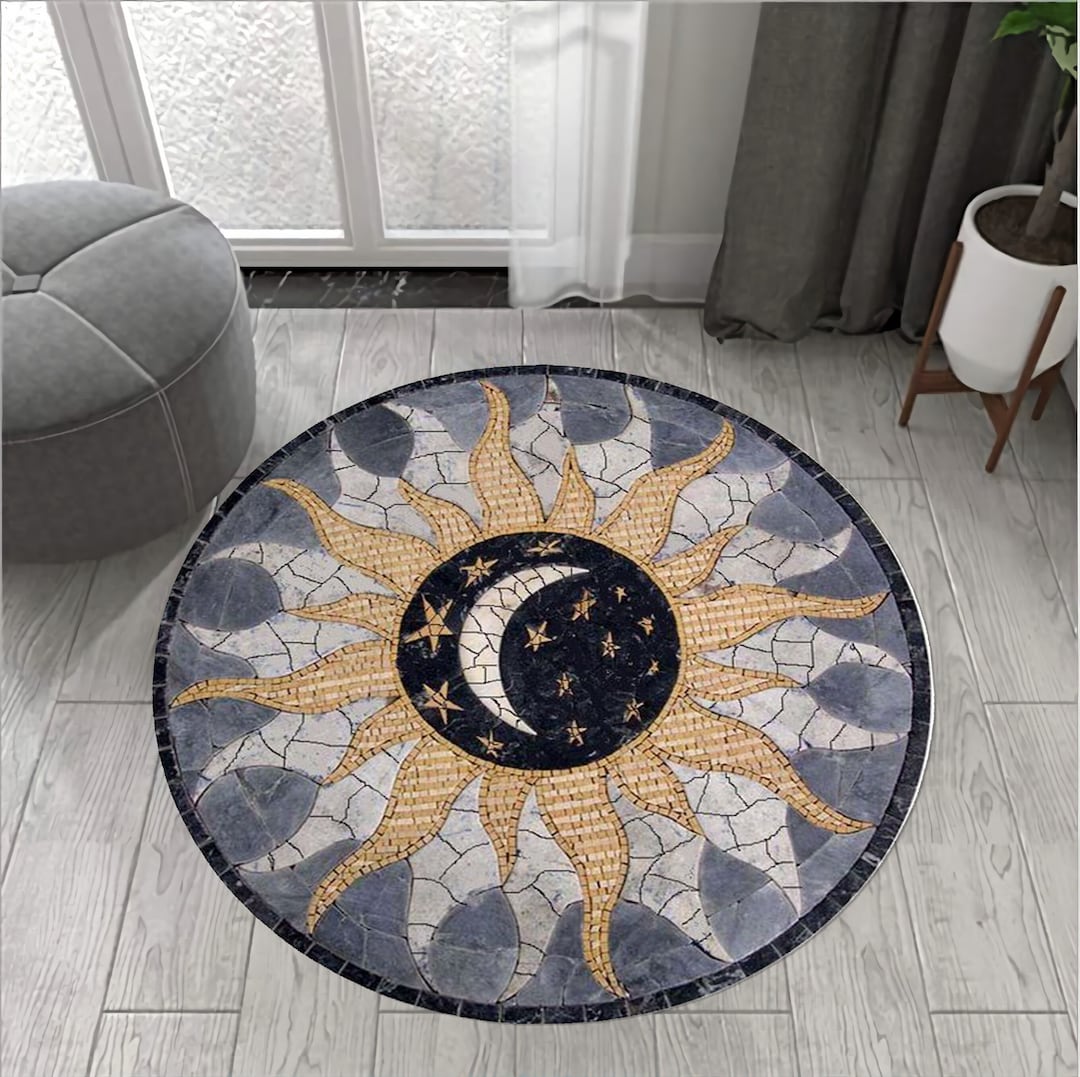 Round Rug, Sun, Moon, Stars, Sky, Mosaic, Abstract Rug, Custom Rug ...