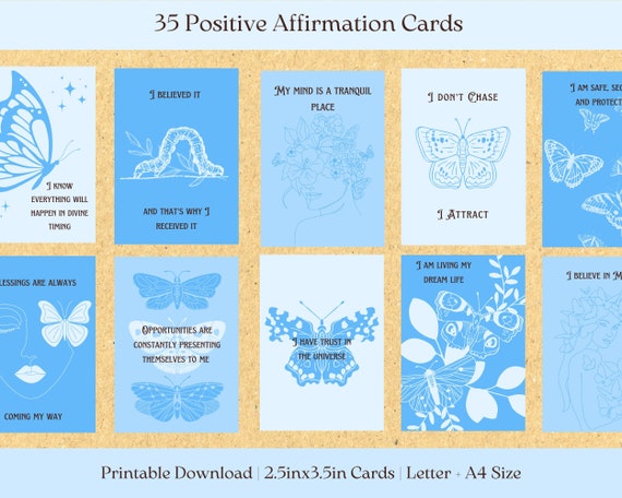 Blue Affirmation Cards Affirmation Cards Printable Create - Etsy