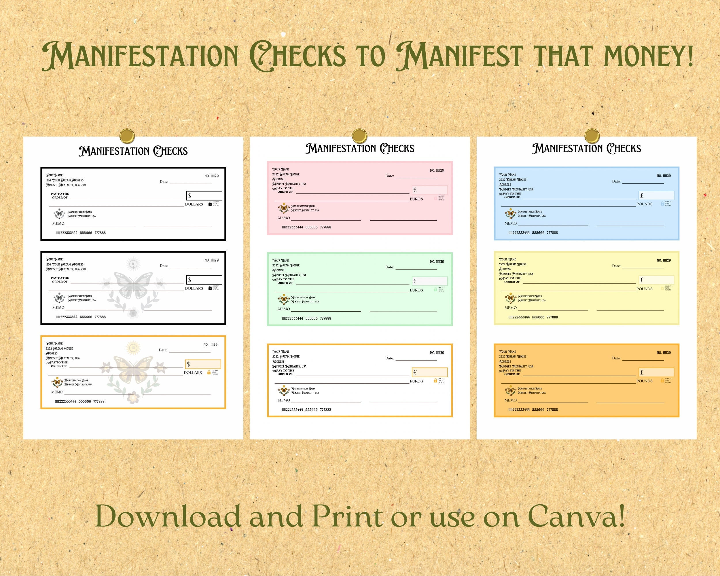 Printable Manifestation Checks | Vision Board Checks | Abundance Checks ...