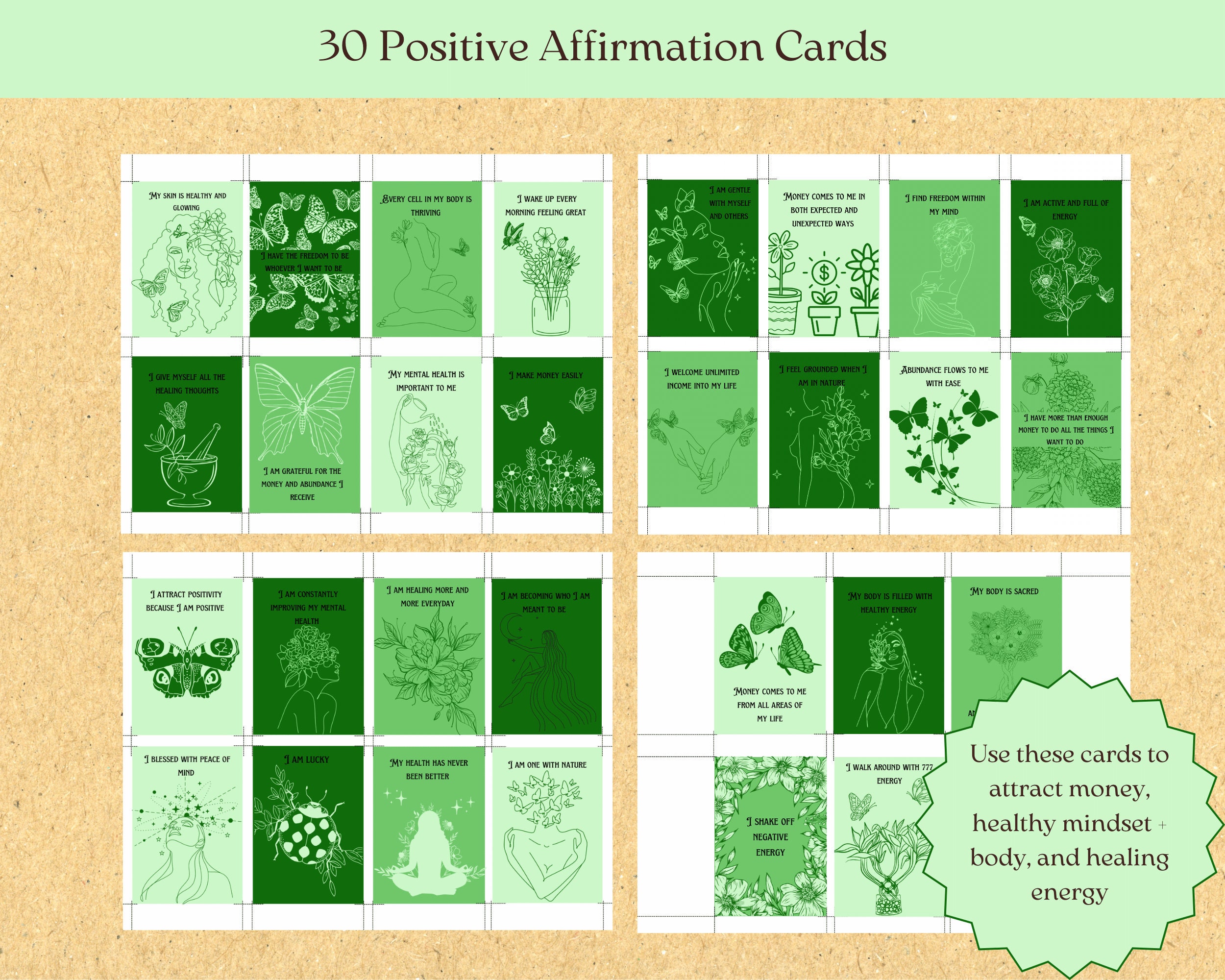 Green Affirmation Cards | Money Affirmations | Positive Affirmations ...