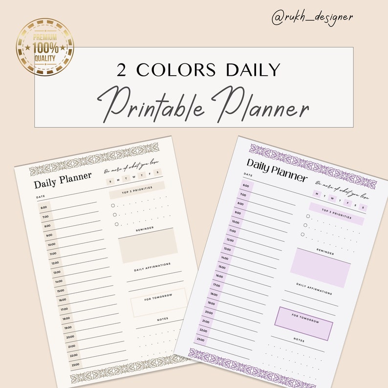 24 Hour Daily Planner Printable, Daily to Do List for Work / Personal ...