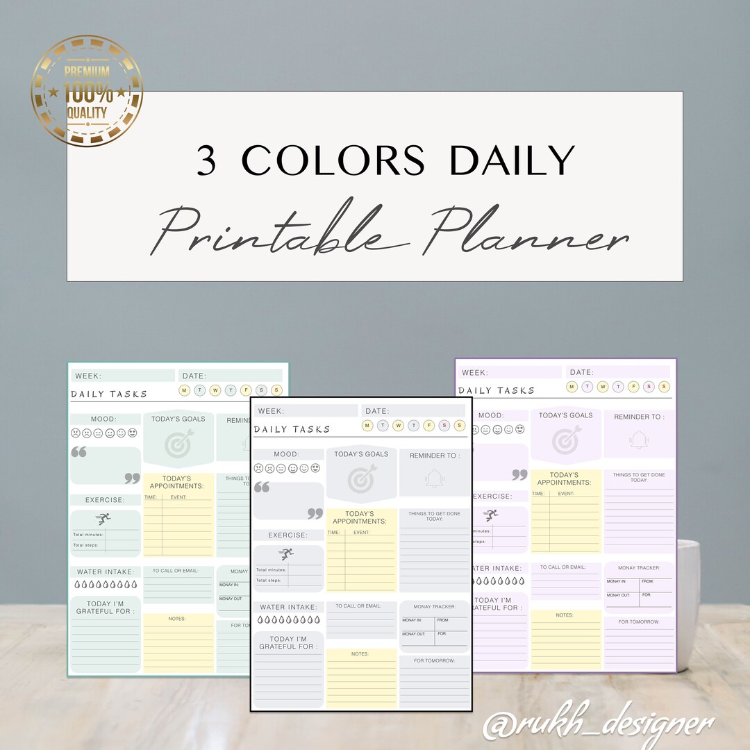 3 COLORS Daily Planner, Planner Set, Schedule, Agenda, to Do List ...