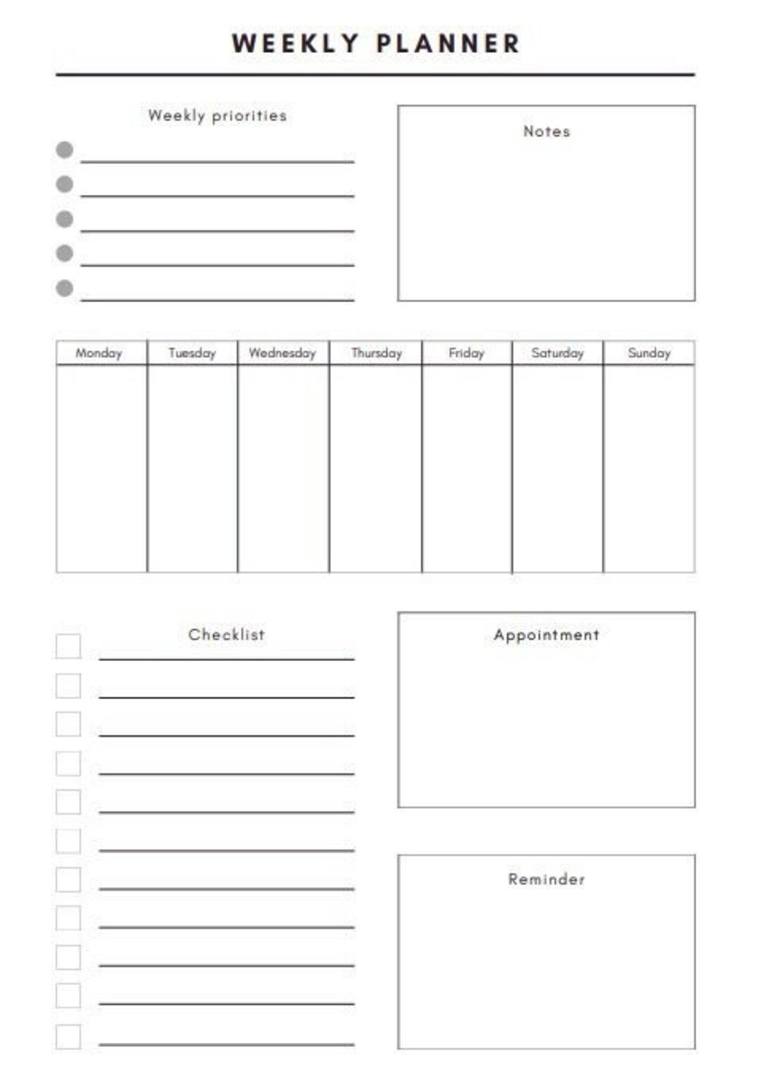 Weekly Planner Organiser - Etsy