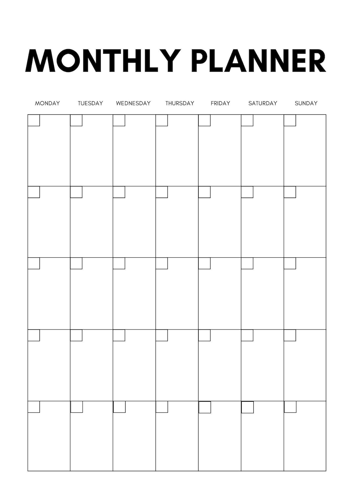 Printable Simple Blank Monthly Planner Printable, Blank Calendar ...