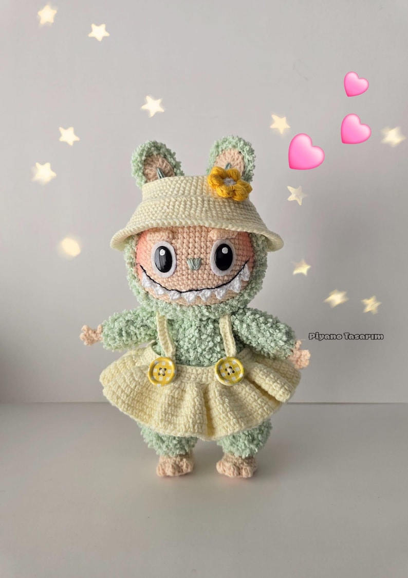 Labubu Crochet Pattern (green) (turkish/english) - Etsy