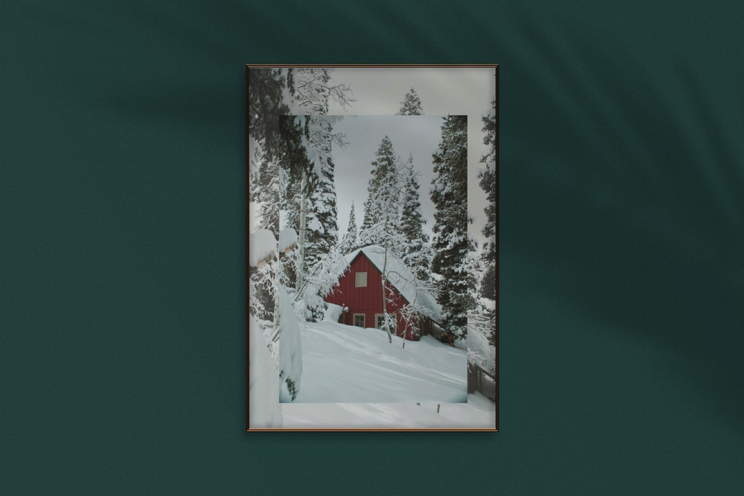Modern Winter Scene Red Cabin - Snowy Day - Photo Print - Instant ...