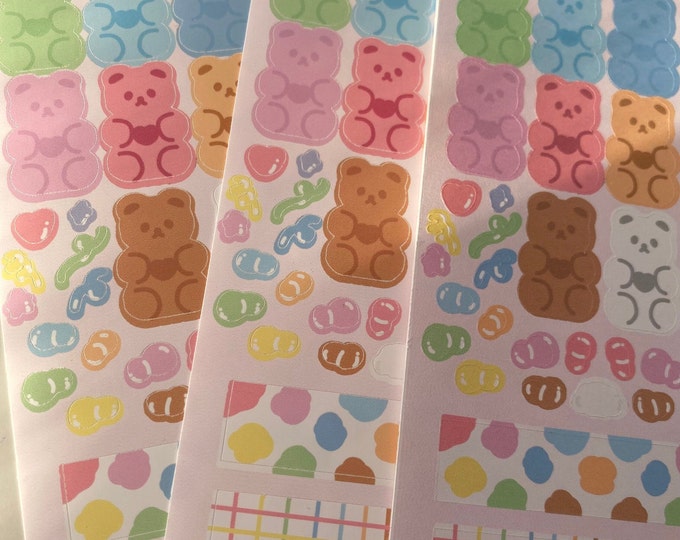 Cute Gummy Bear Sticker Sheet // Kawaii Journaling Deco Sticker, Paper ...