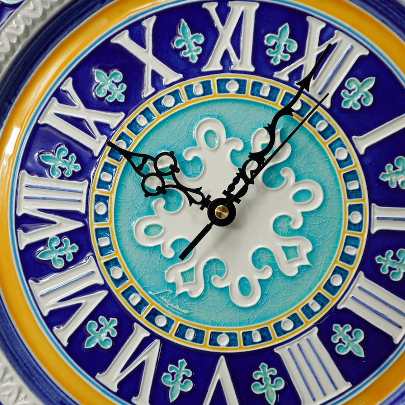 Luciano Cramic Tileworks, Floral Wall Clock, Ø 40 Cm, Relief Ceramic ...