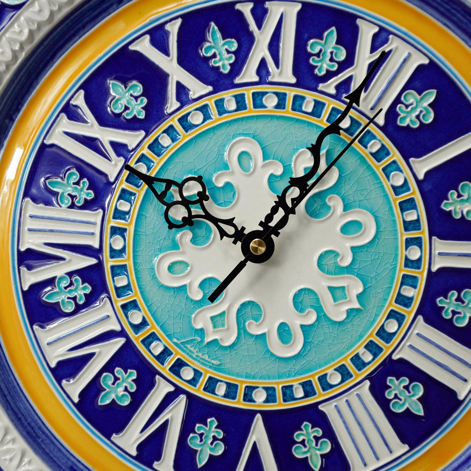 Luciano Cramic Tileworks, Floral Wall Clock, Ø 40 Cm, Relief Ceramic ...