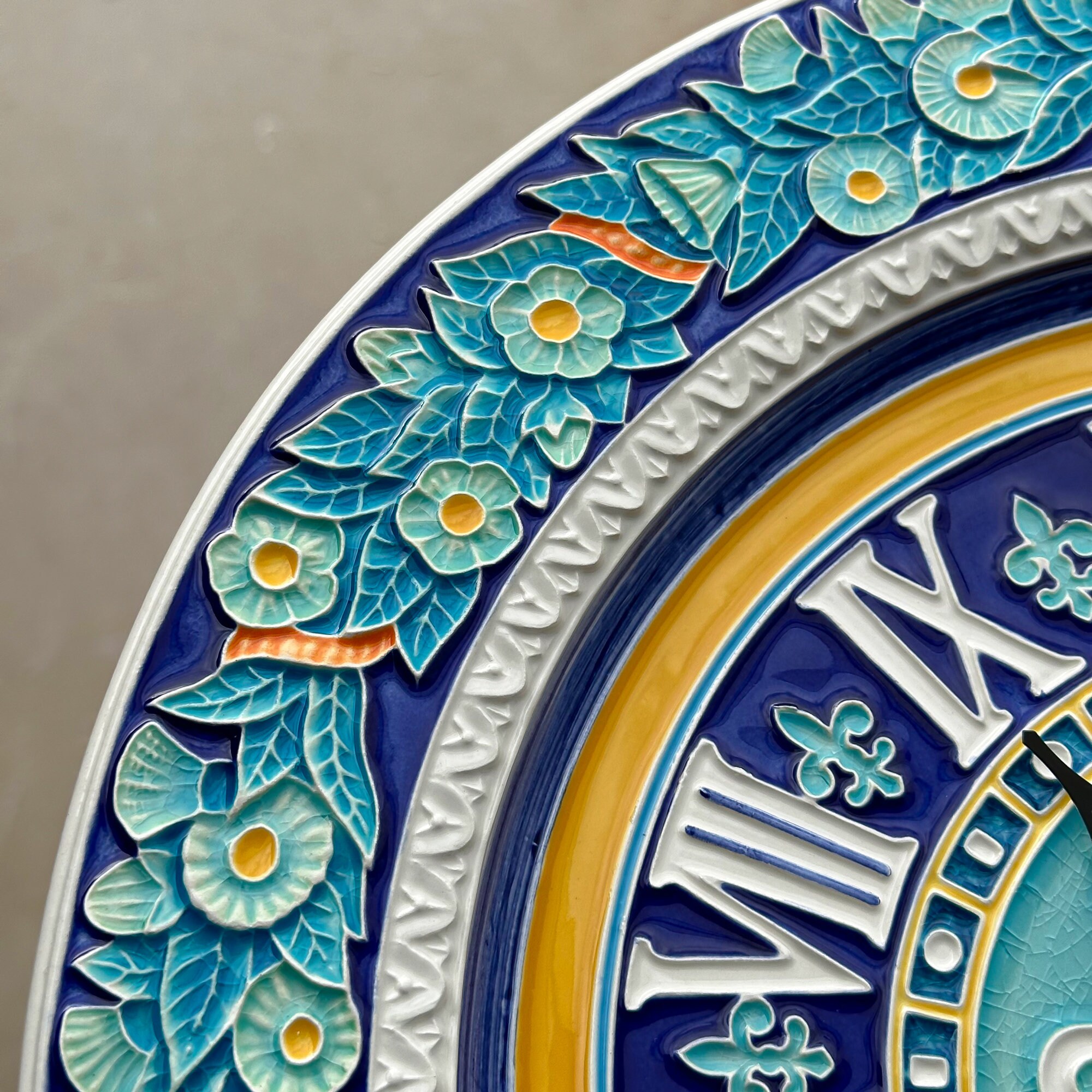 Luciano Cramic Tileworks, Floral Wall Clock, Ø 40 Cm, Relief Ceramic ...