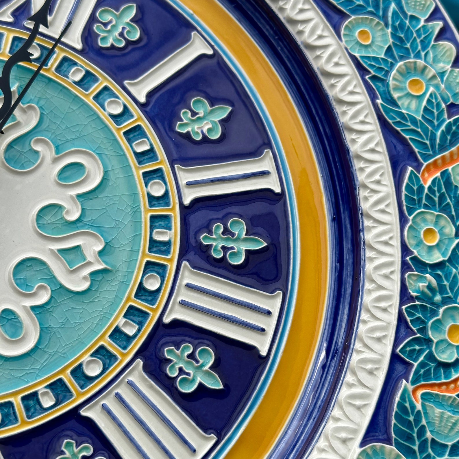 Luciano Cramic Tileworks, Floral Wall Clock, Ø 40 Cm, Relief Ceramic ...
