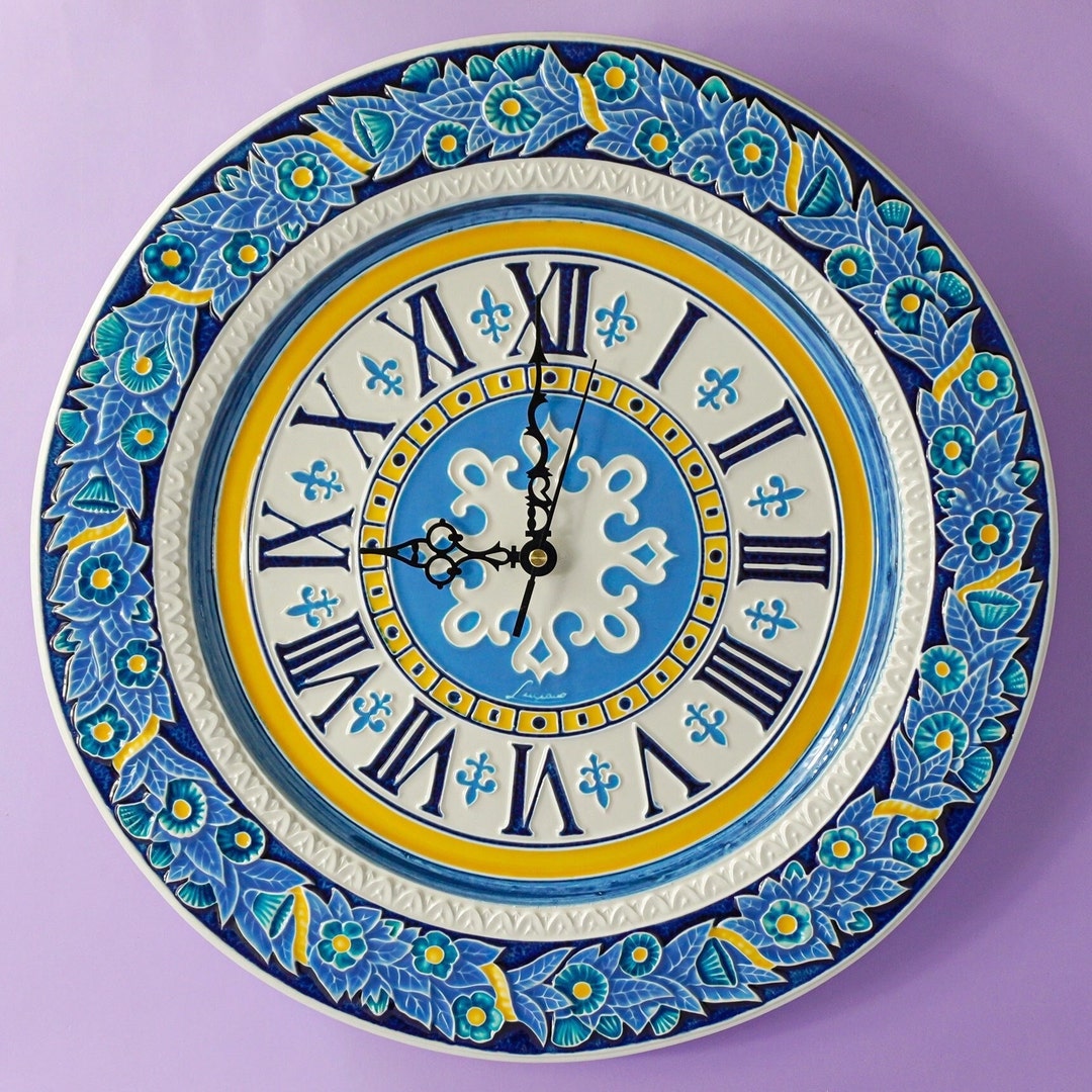Luciano Cramic Tileworks, Floral Wall Clock Classic Ø 40 Cm, Relief ...
