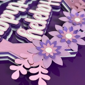 3D Flower Cake Topper, Purple Cake Topper, Happy Birthday Cake Topper ...