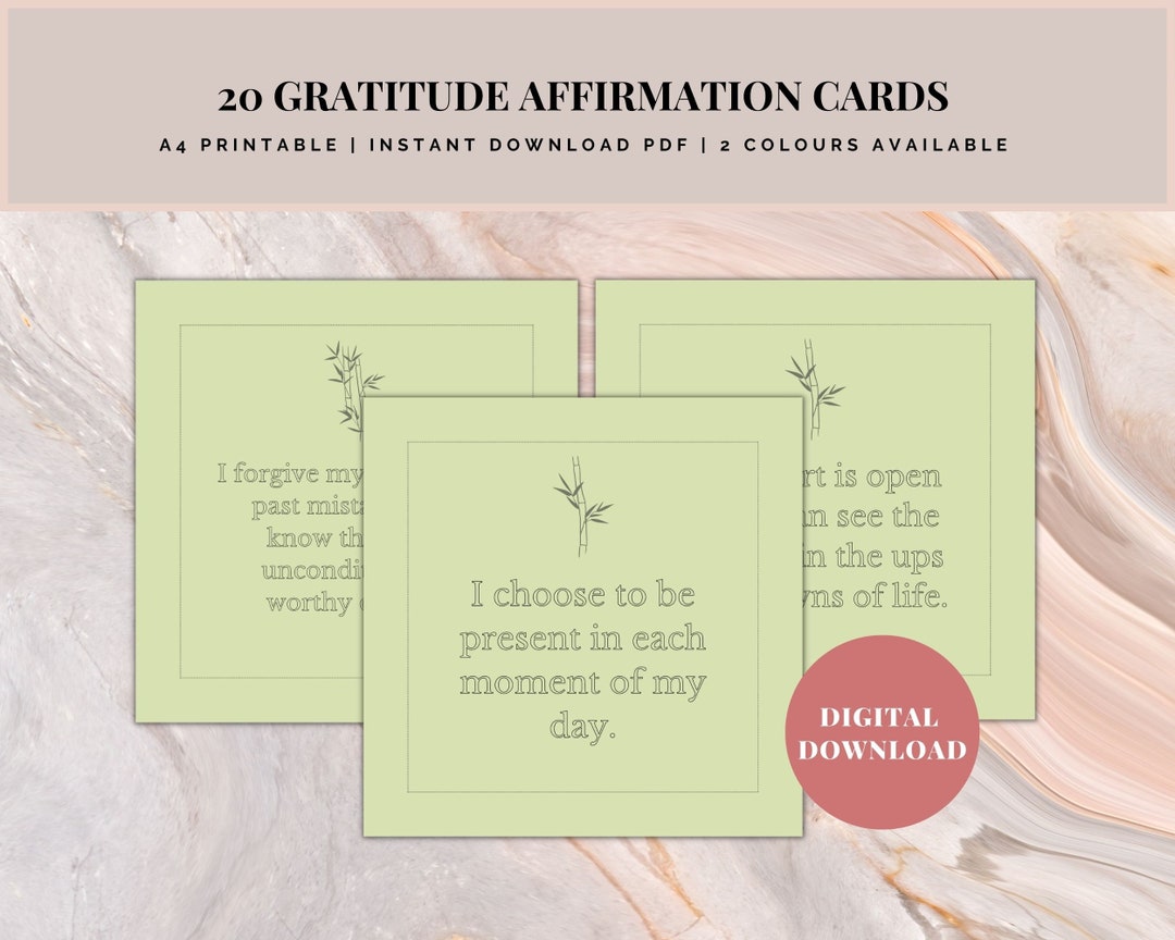 20 Gratitude Affirmation Cards Digital Download, Gratitude Deck 2022 ...