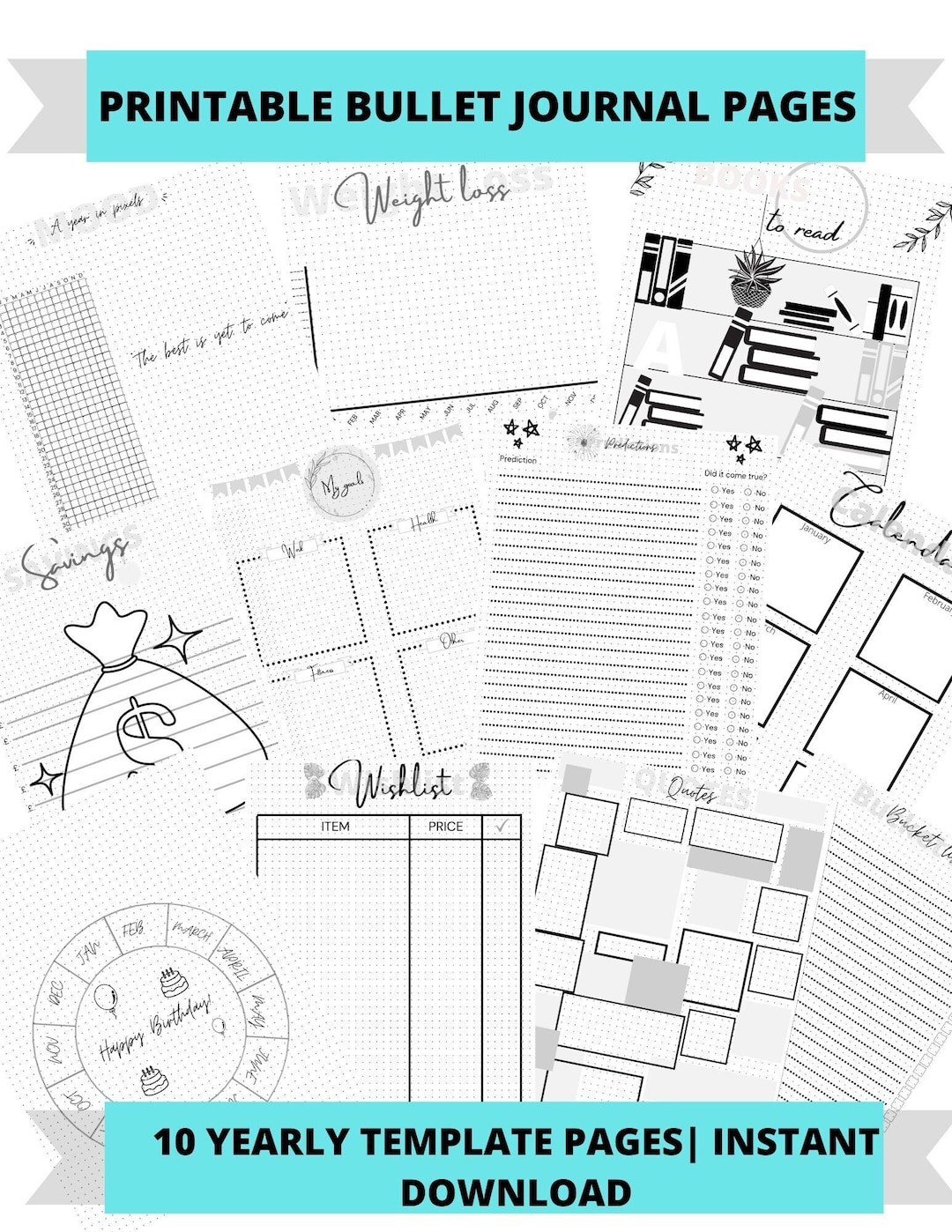 Yearly Bullet Journal Template Pages| 10 Downloadable & Reusable Pages ...
