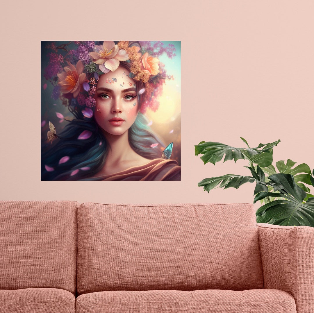 Flowers Queen/ Boho/ Elf Portrait Poster/ Girls Room, Living Room - Etsy