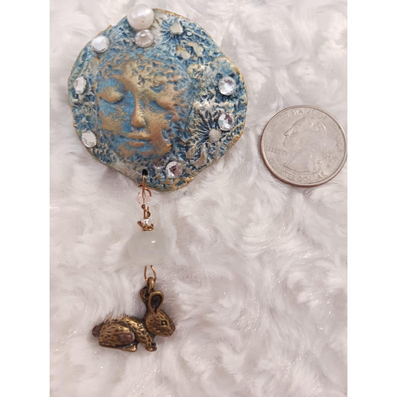 Goddess Aphrodite With Rabbit, Selenite, Freshwater Pearl Brooch Pin ...